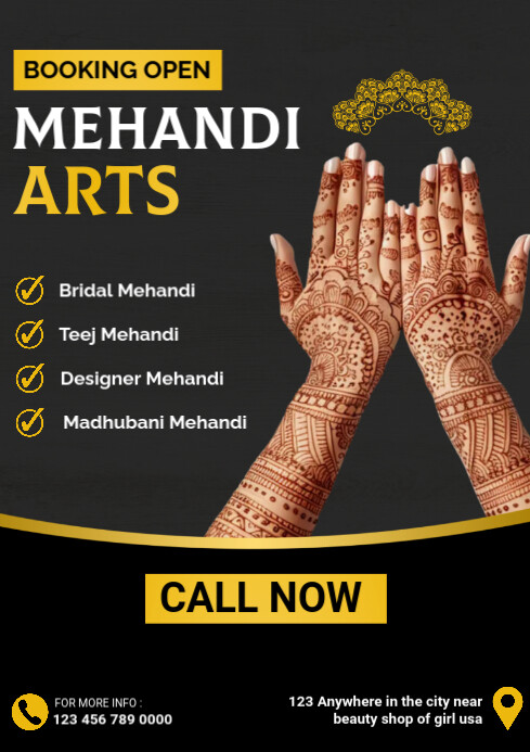 Copy of Black Professional Mehandi Art A4 | PosterMyWall
