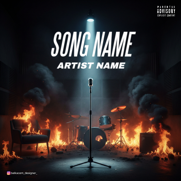 Black Professional Microphone Studio Fire Album Cover Template ...