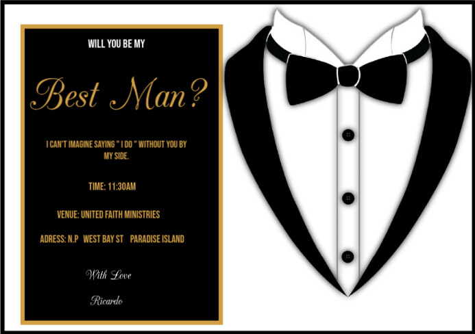 Copy of Black Professional Modern & Minimal Best Man Invitation Card A5 ...