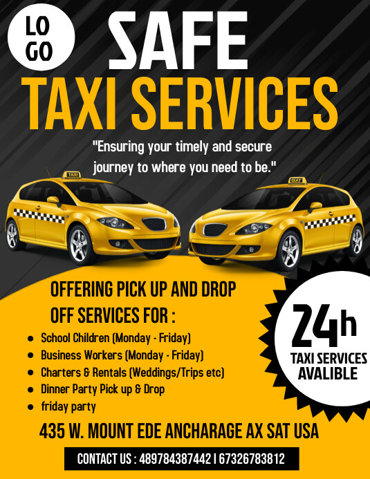 Black Professional Modern & Minimal Taxi Serv Template | PosterMyWall