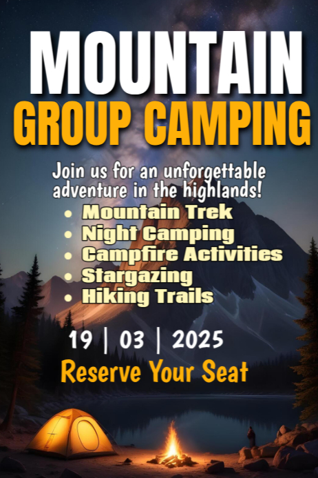 Black Professional Mountain Group Camping Poster Template | PosterMyWall