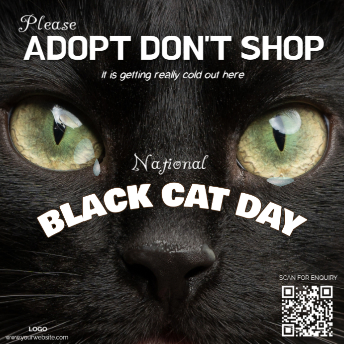Black Professional National Black Cat Day Instagram Post Template ...
