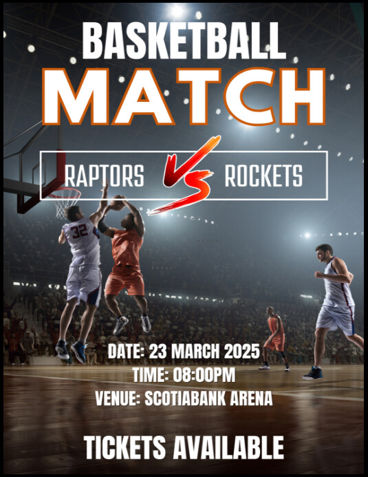 Black Professional Nba Basketball Match Flyer (us Letter) Template ...