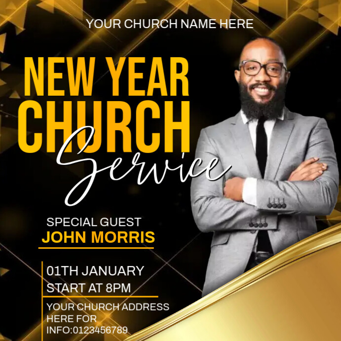 Black Professional New Year Church Service Flyer Instagram Post ...