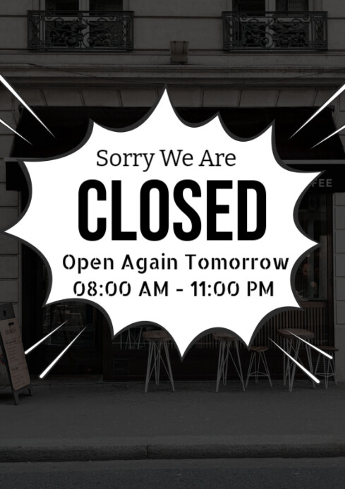 Black Professional Open Again Tomorrow A4 Template | PosterMyWall