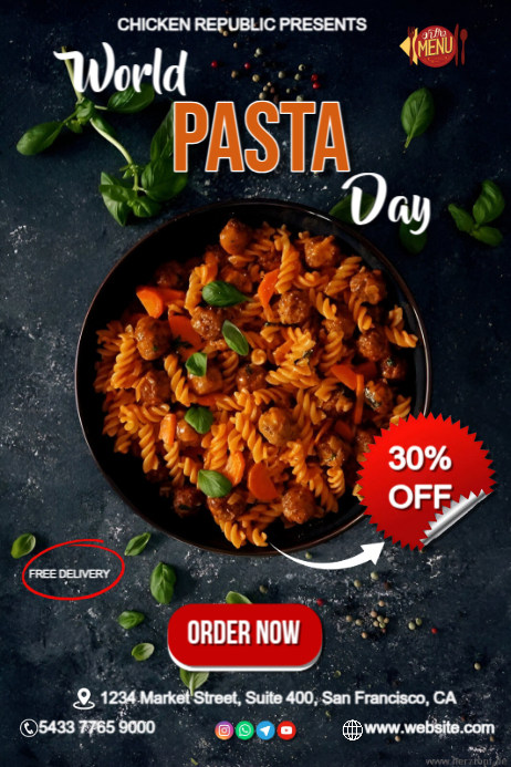 Black Professional Pasta Day Poster Template | PosterMyWall