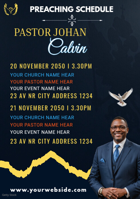 Black Professional Pastor Preaching Schedule A4 Templat | PosterMyWall