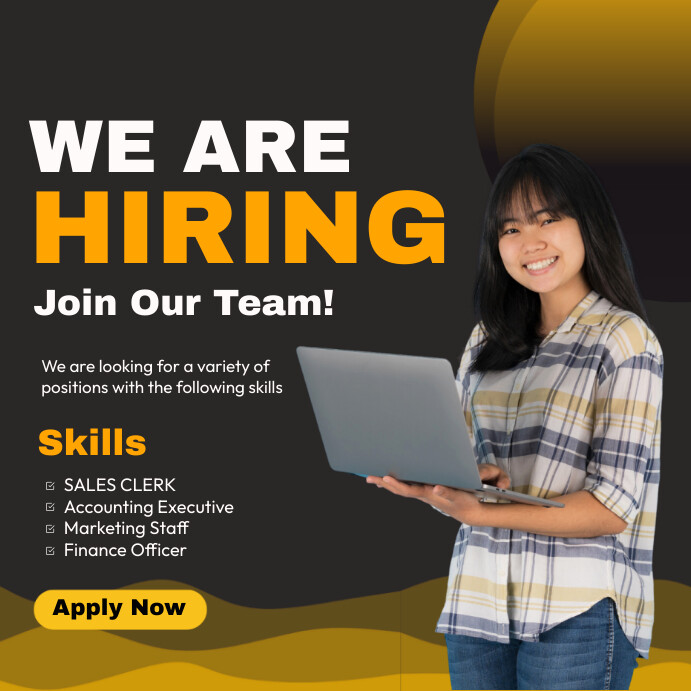 Plantilla de Black Professional Professional Hiring Templa | PosterMyWall