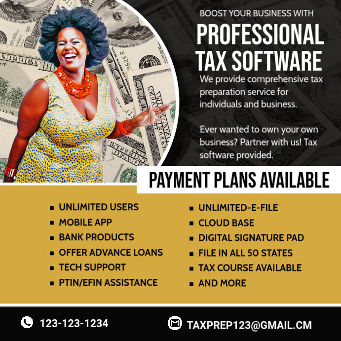 Black Professional Professional Tax Software Instagram Post Template ...