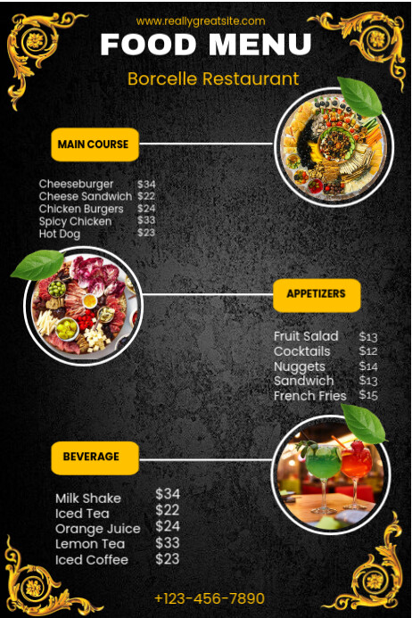 Copy of Black Professional Restaurant Menu Poster | PosterMyWall