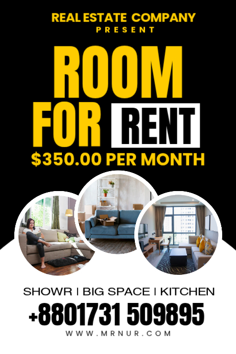 Black Professional Room for Rent Poster Template | PosterMyWall