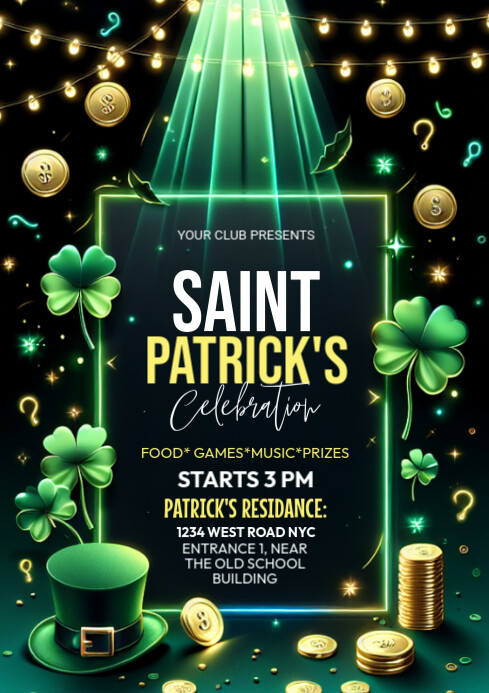 Copy of Black Professional Saint Patrick's Day Flyer Template A4 ...