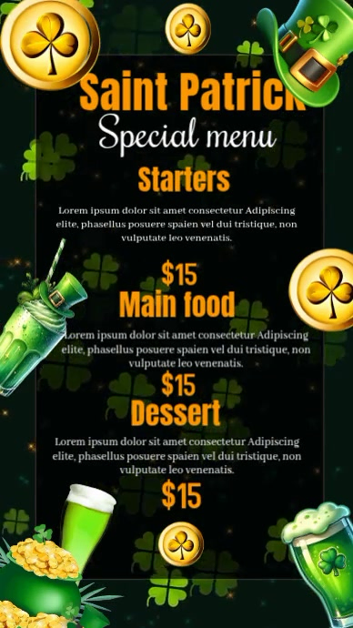 Black Professional Saint Patrick Menu Flyer Instagram Story Template ...