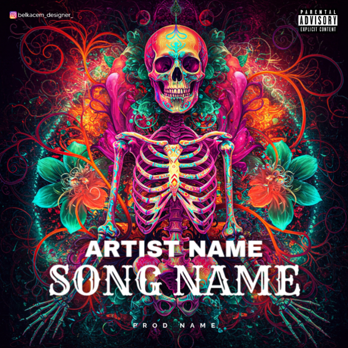 Black Professional Skeleton Flower Art Album Cover Template | PosterMyWall