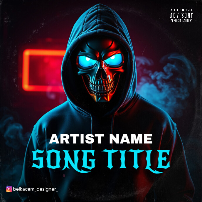 Black Professional Skull Neon Album Cover Template | PosterMyWall