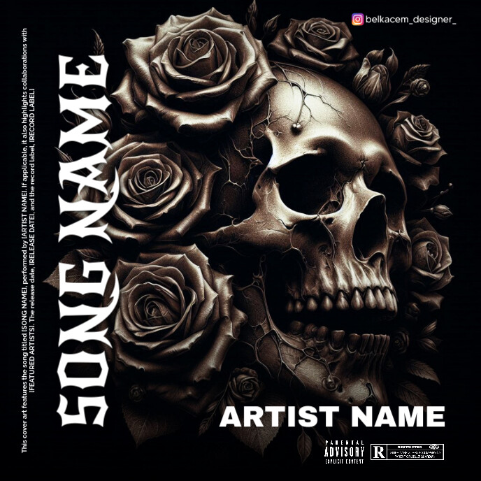 Black Professional Skull Roses Album Cover Template | PosterMyWall