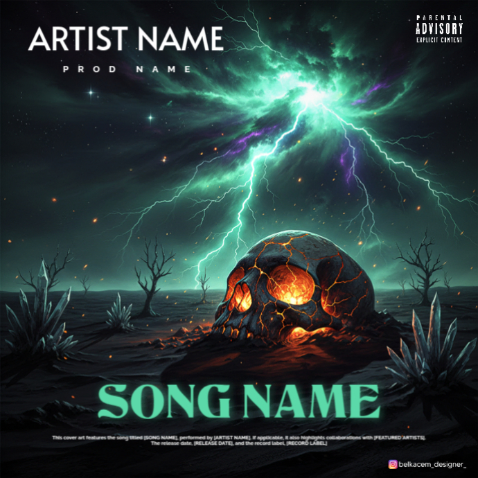 Black Professional Skull Storm Fire Album Cover Template | PosterMyWall