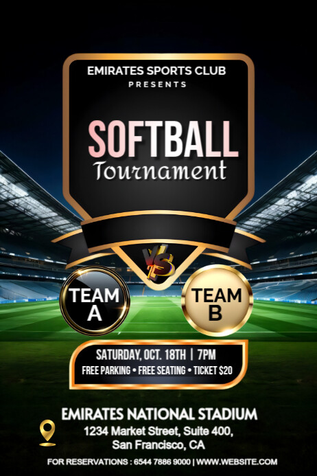 Black Professional Softball Tournament Poster Template | PosterMyWall