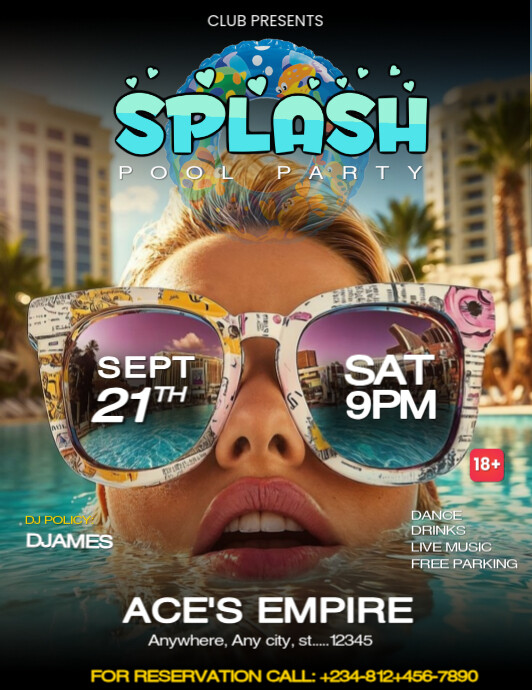 Black Professional Splash Pool Party Postermywall Template Flyer (us ...