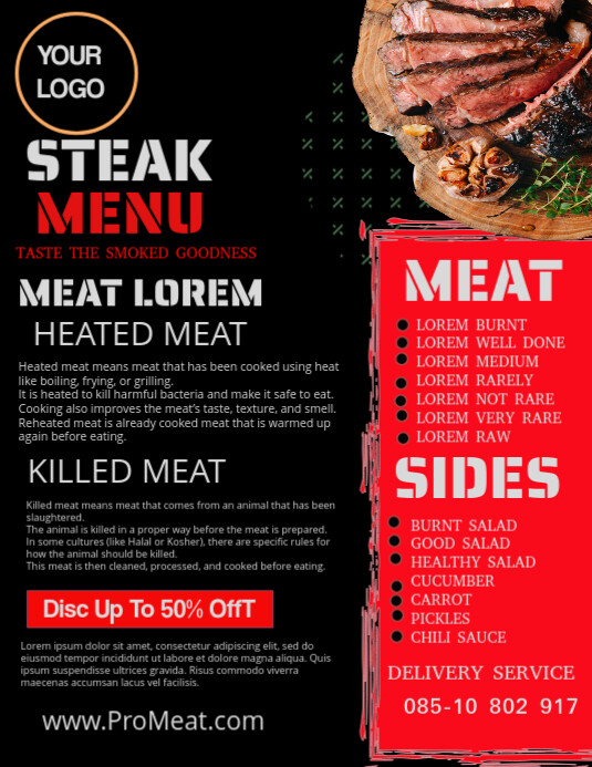 Copy of Black Professional Steak Menu Flyer (us Letter) | PosterMyWall