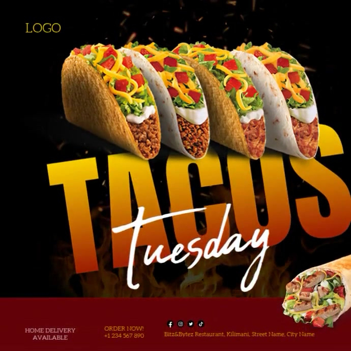 Black Professional Tacos Instagram Post Template | PosterMyWall
