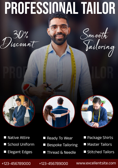 Black Professional Tailor A4 Template | PosterMyWall