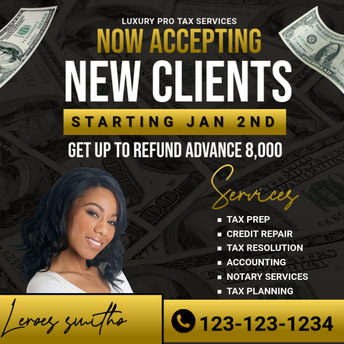 Black Professional Tax Instagram Post Template | PosterMyWall