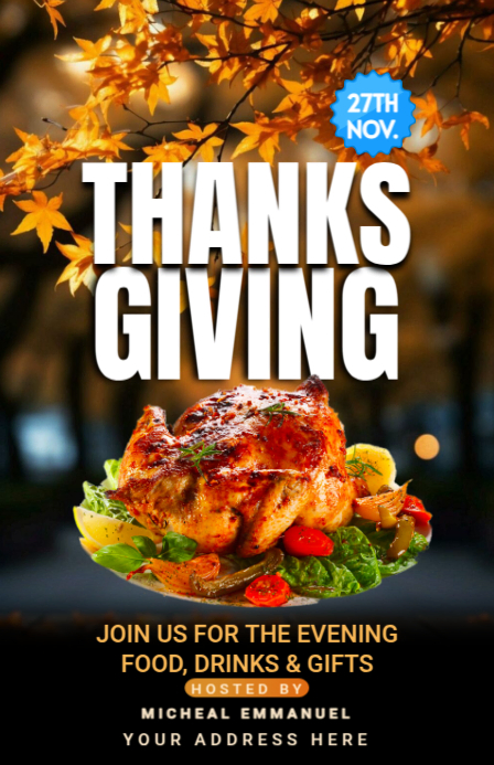 Black Professional Thanksgiving Dinner Half Page Wide Template ...