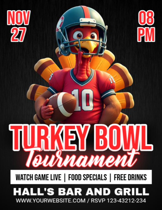 Black Professional Turkey Bowl Flyer (us Letter) Template | PosterMyWall