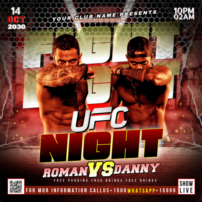 Black Professional Ufc Fight Night Flyer Square (1:1) Template ...
