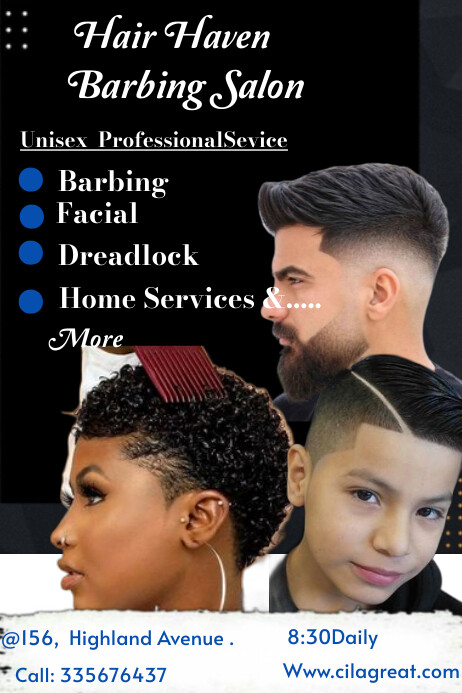 Black Professional Unisex Salon Poster Template | PosterMyWall