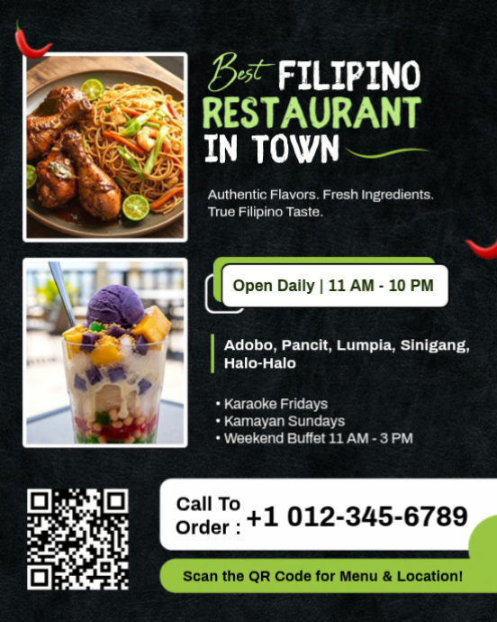 Black Professional Vibrant Authentic Filipino Restaurant Promo Flyer ...