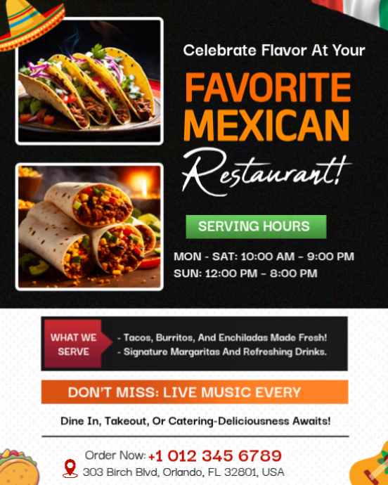Black Professional Vibrant Mexican Restaurant Promo Flyer Template ...