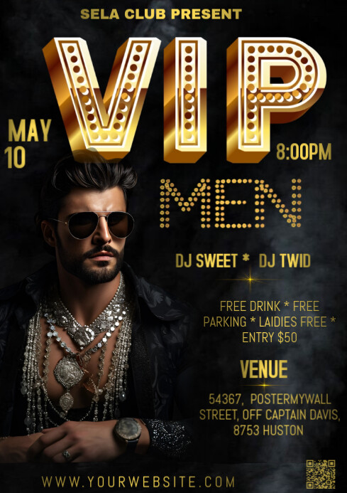 Copy of Black Professional Vip Men Party Design A4 | PosterMyWall