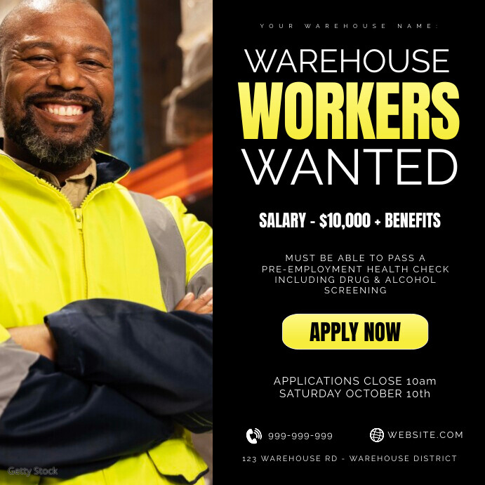 Copy of Black Professional Warehouse Workers Wanted I | PosterMyWall