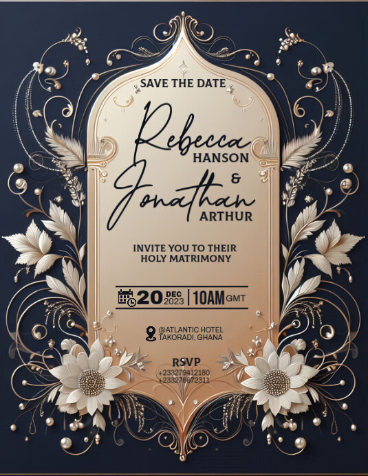 Black Professional Wedding Invitation Card Flyer (us Letter) Template ...