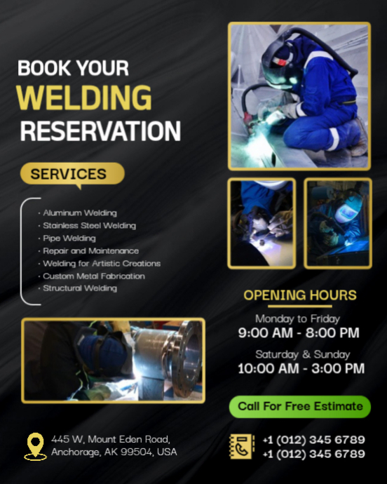 Black Professional Welding Services Reservation Flyer Template - Book ...