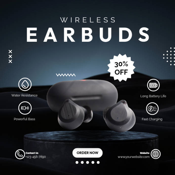 Black Professional Wireless Earbuds Instagram Post Template | PosterMyWall