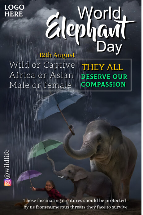 Copy of Black Professional World Elephant Day Poster | PosterMyWall