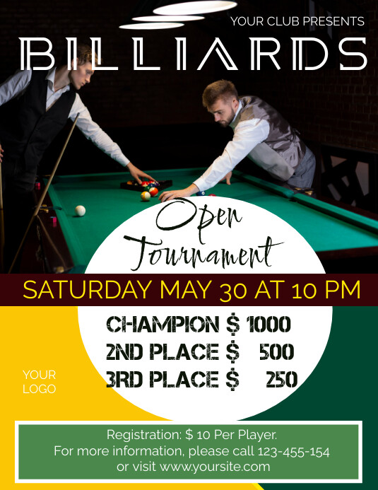 Black Professionale Billiards Volantino (us L Template | PosterMyWall