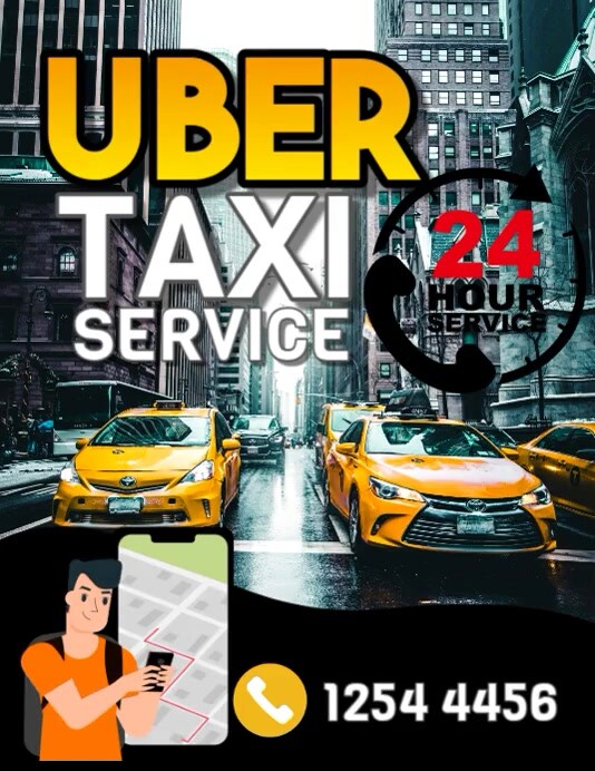 Plantilla de Black Professionale Taxi Uber Service Volantino (us Letter ...