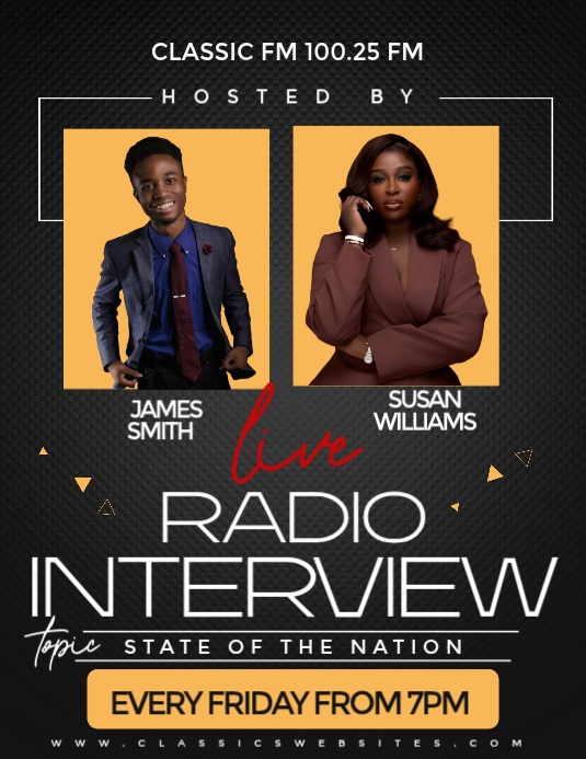 Black Radio Interview Flyer Template | PosterMyWall