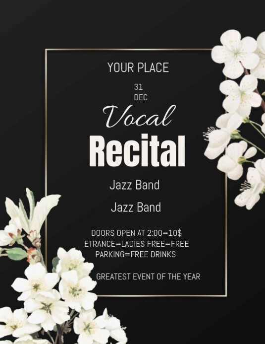 Black recital poster, recital flyer, recital invitations, recital ...