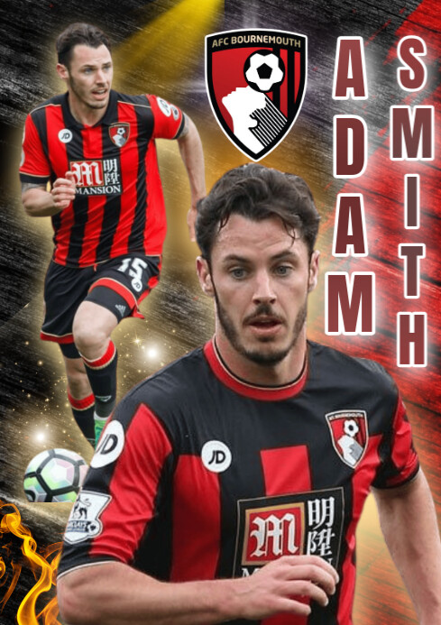 Black Red Maximalist Adam Smith Bournemouth Football Player A4 Template ...