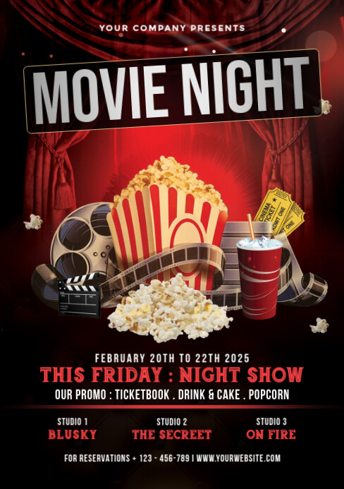 Black Red Maximalist Movie Night A5 Template | PosterMyWall