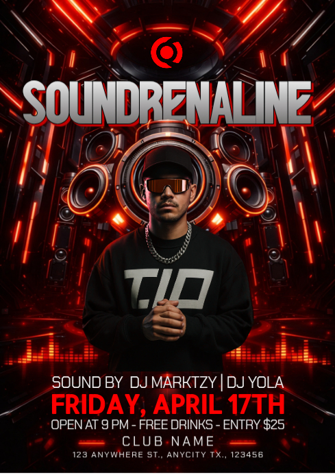 Black Red Neon Soundrenaline Nightclub Event A4 Template | PosterMyWall