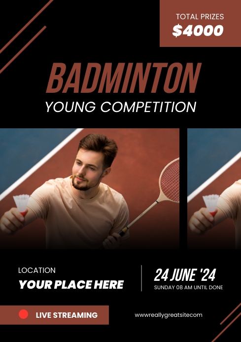 Black Red Urban Badminton Competition Template | PosterMyWall