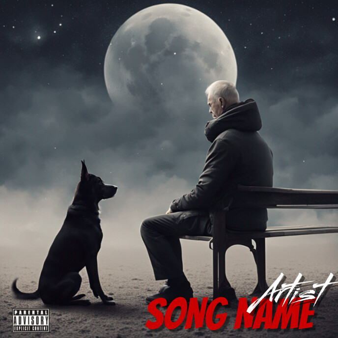 Black Sad Alone Man With Moon Night And Dog Template | PosterMyWall