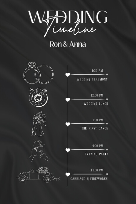 Black Satin Simple and Elegant Wedding Timeline with Iconography ...