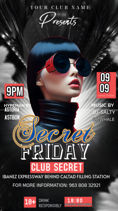 Copy of Black Secret Friday Night Club Flyer Instagram Story | PosterMyWall